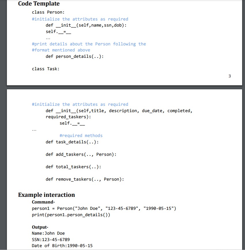 Solved Code Template class Person: \#initialize the | Chegg.com