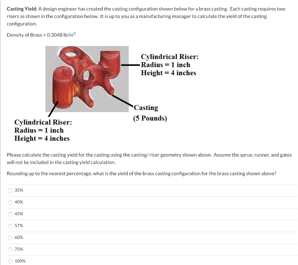 Solved Casting Yield: A design engineer has created the | Chegg.com