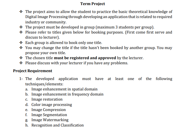 Solved Term Project The project aims to allow the student to | Chegg.com