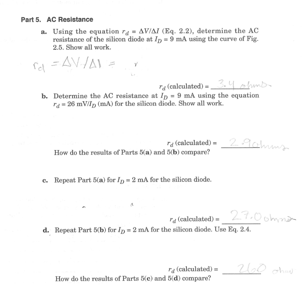 Solved Part 5 Ac Resistance A Using The Equation Rd