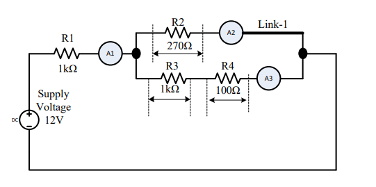 Solved R2 Link-1 Α2 R1 270Ω Α1 1kΩ R3 R4 A3 1km 100Ω Supply | Chegg.com