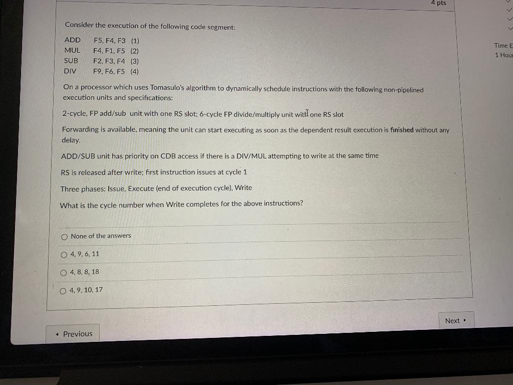 Solved 4 pts Consider the execution of the following code | Chegg.com
