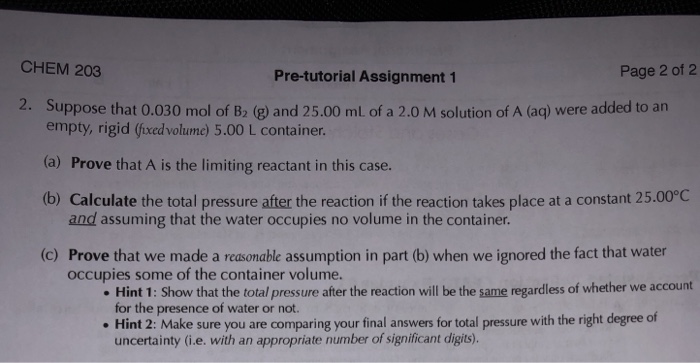 Solved CHEM 203 Pre-tutorial Assignment 1 Page 2 of 2 2. | Chegg.com