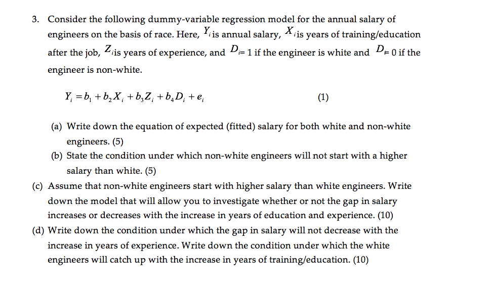 Solved 3. Consider the following dummy-variable regression | Chegg.com