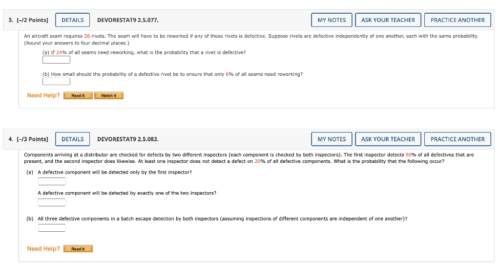 Solved [-/2 Points] DEVORESTAT9 2.5.077. (Round your answers | Chegg.com