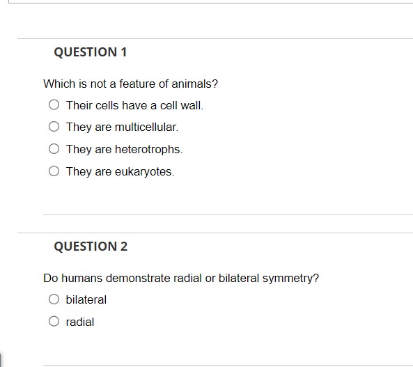 Solved QUESTION 1Which is not a feature of animals?Their | Chegg.com