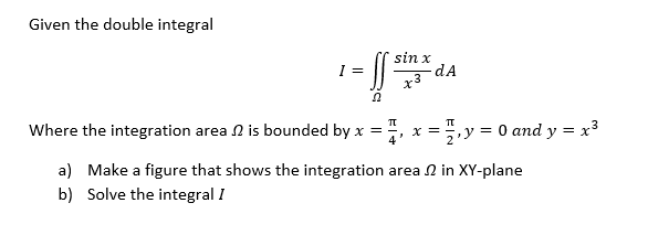 Solved Given the double integral I=∬Ωx3sinxdA Where the | Chegg.com