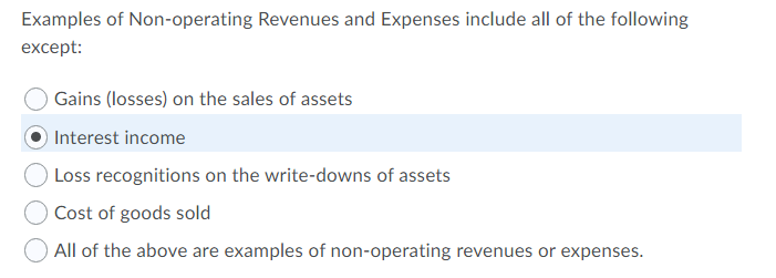 Solved Examples of Non-operating Revenues and Expenses | Chegg.com