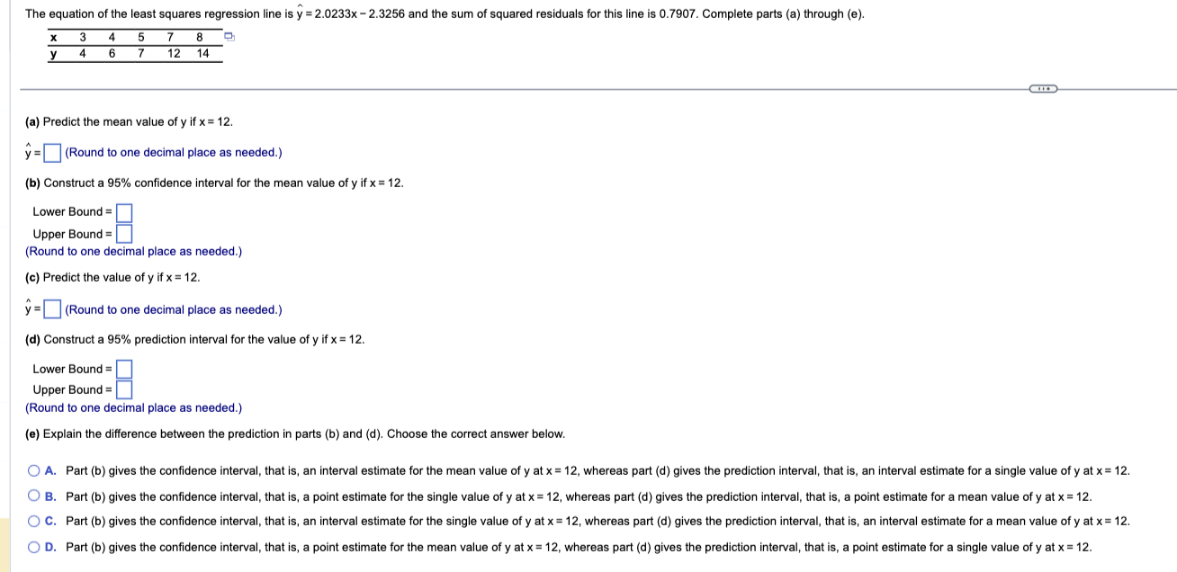 Solved The equation of the least squares regression line is | Chegg.com