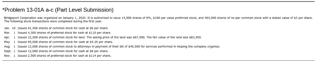 Solved Problem 13-01A a-c (Part Level Submission) Bridgeport | Chegg.com