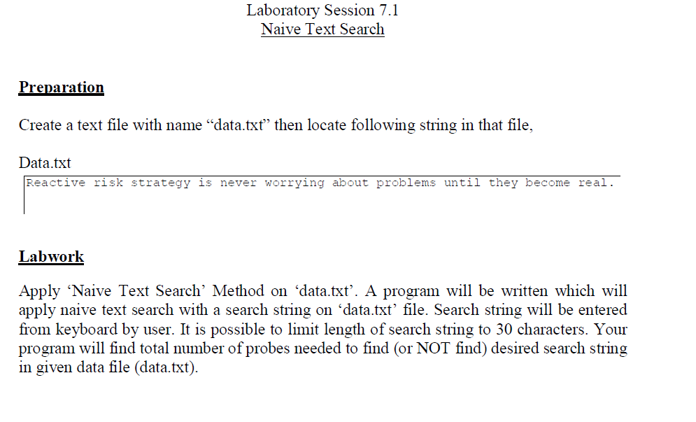Solved Laboratory Session 7.1 Naive Text Search Preparation | Chegg.com