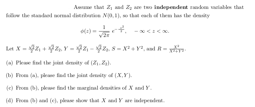 Solved | Assume that Z1 and Z2 are two independent random | Chegg.com