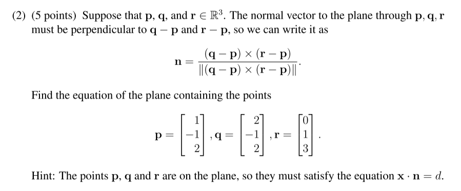 Solved 2. (10 points) Definition. A plane in R3 is the set | Chegg.com