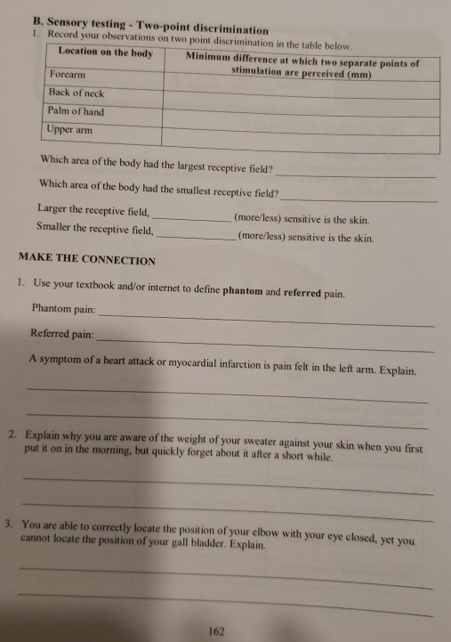 Solved B. Sensory testing - Two-point discrimination 1. | Chegg.com