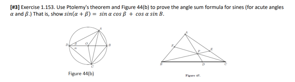Solved [#3] Exercise 1.153. Use Ptolemy's theorem and Figure | Chegg.com