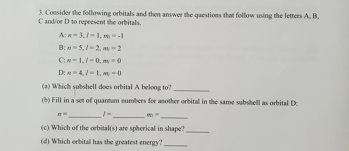 Solved 3. Consider the following orbitals and then answer | Chegg.com