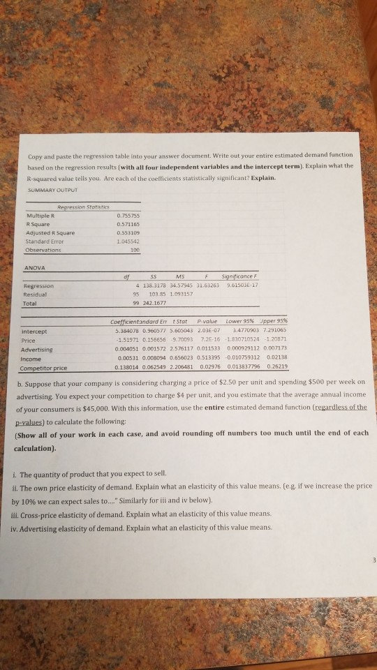 Solved Copy and paste the regression table into your answer | Chegg.com