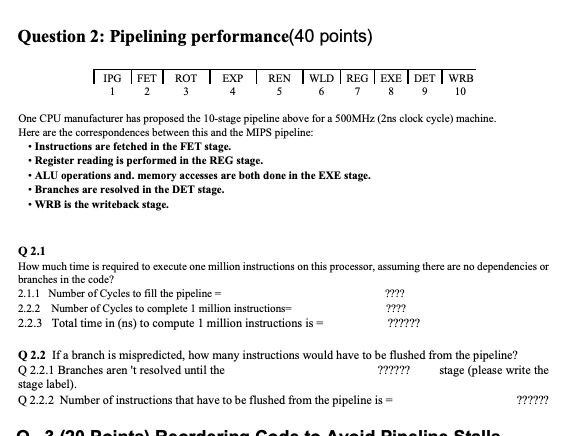 Solved Question 2: Pipelining performance(40 points) 4 6 9 | Chegg.com