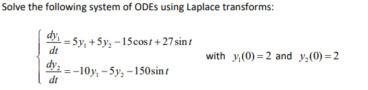Solved Solve the following system of ODEs using Laplace | Chegg.com