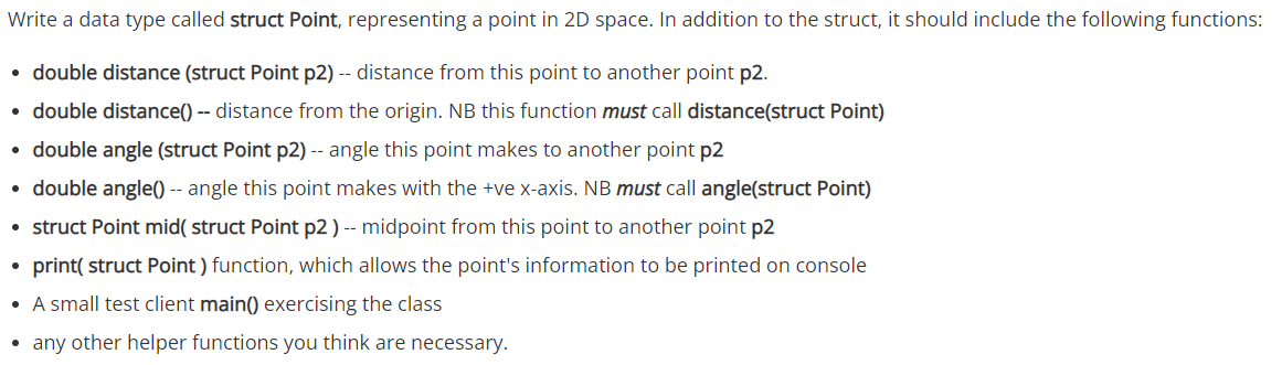 Solved Write a data type called struct Point, representing a | Chegg.com