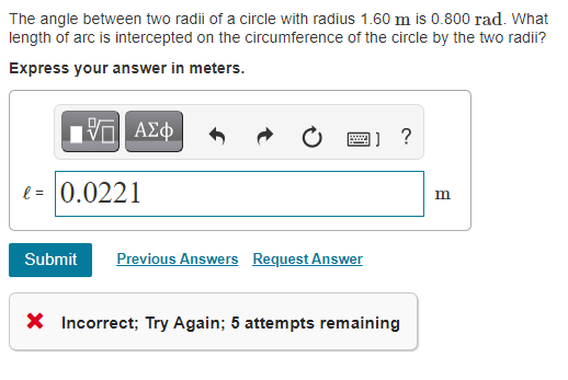 Solved The angle between two radii of a circle with radius | Chegg.com