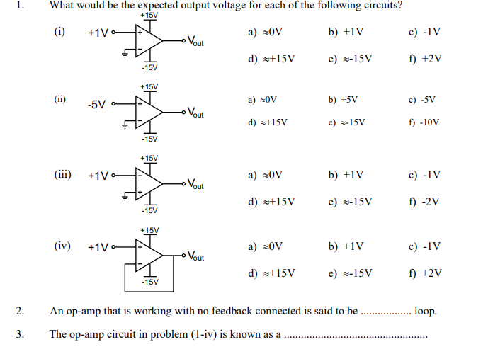 Solved 1. +15V What would be the expected output voltage for | Chegg.com