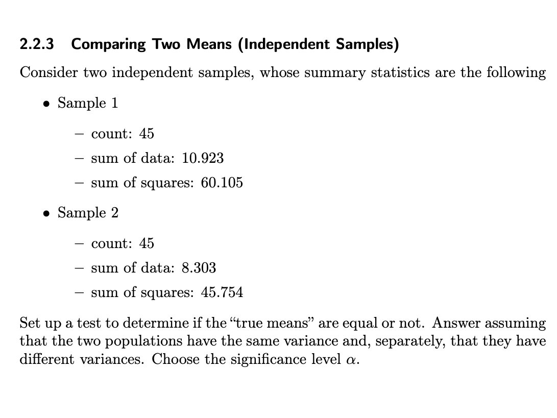 Solved 2.2.3 Comparing Two Means (Independent Samples) | Chegg.com