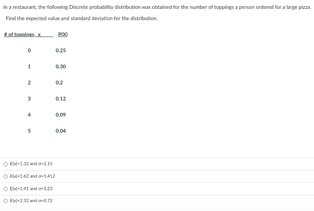 Solved In a restaurant, the following Discrete probability | Chegg.com