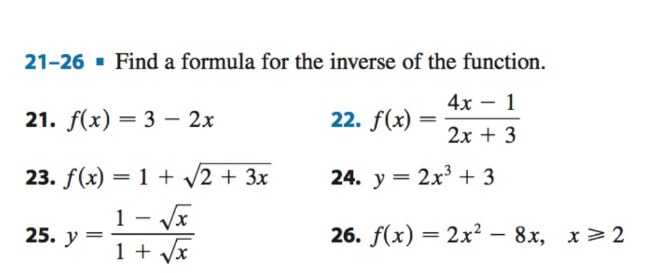 Solved 21-26 - Find a formula for the inverse of the | Chegg.com