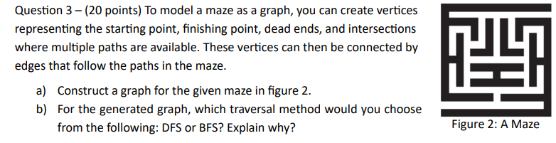 Solved Question 3 - ( 20 points) To model a maze as a graph, | Chegg.com