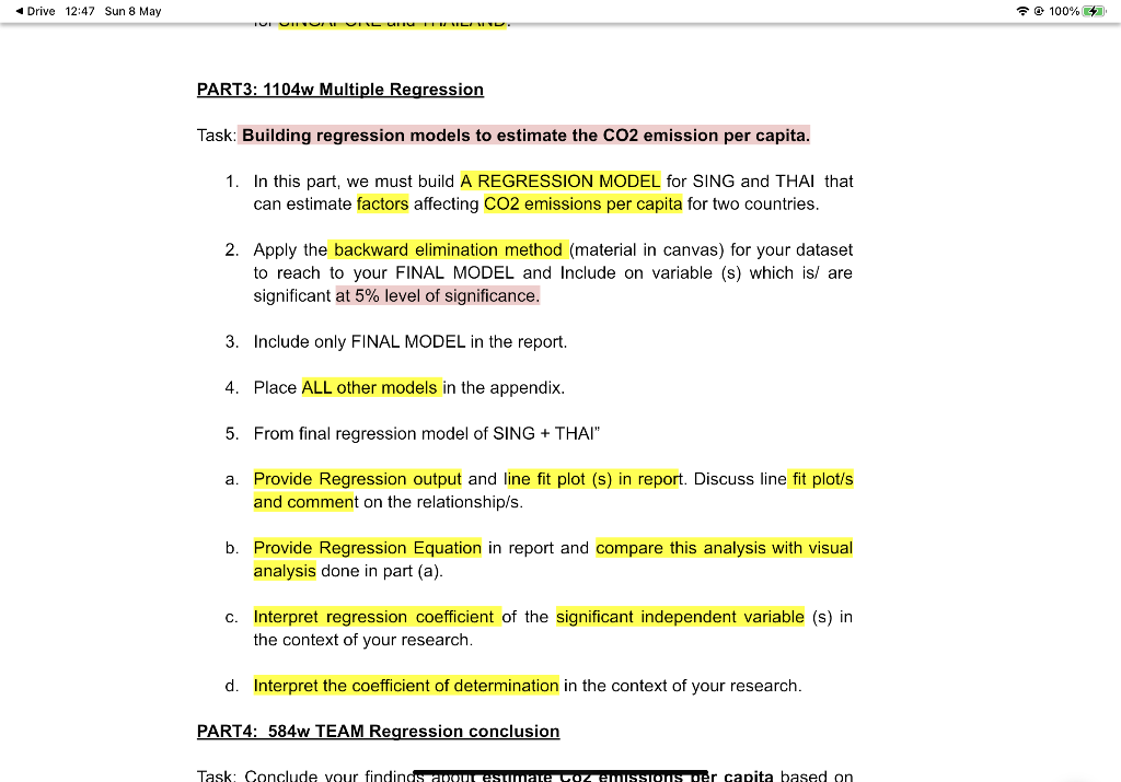 From the excel file of Singapore data and Thailand, | Chegg.com