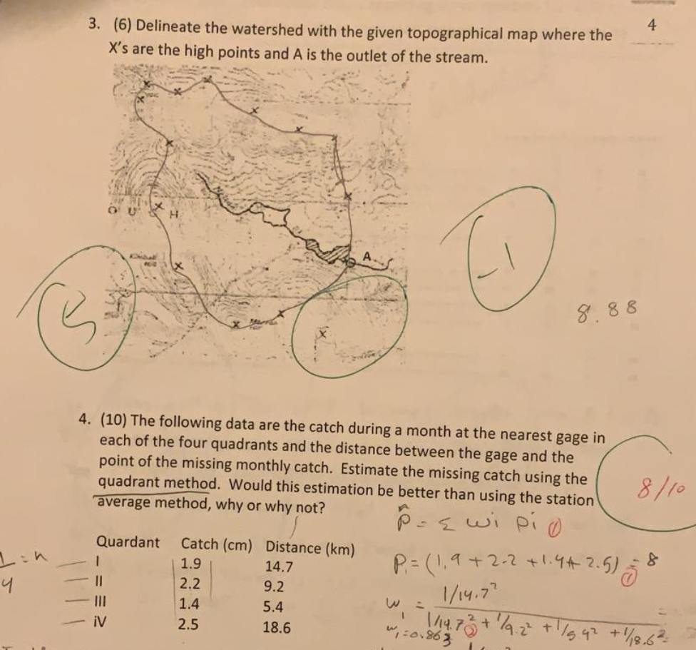 Solved 3. (6) Delineate the watershed with the given | Chegg.com