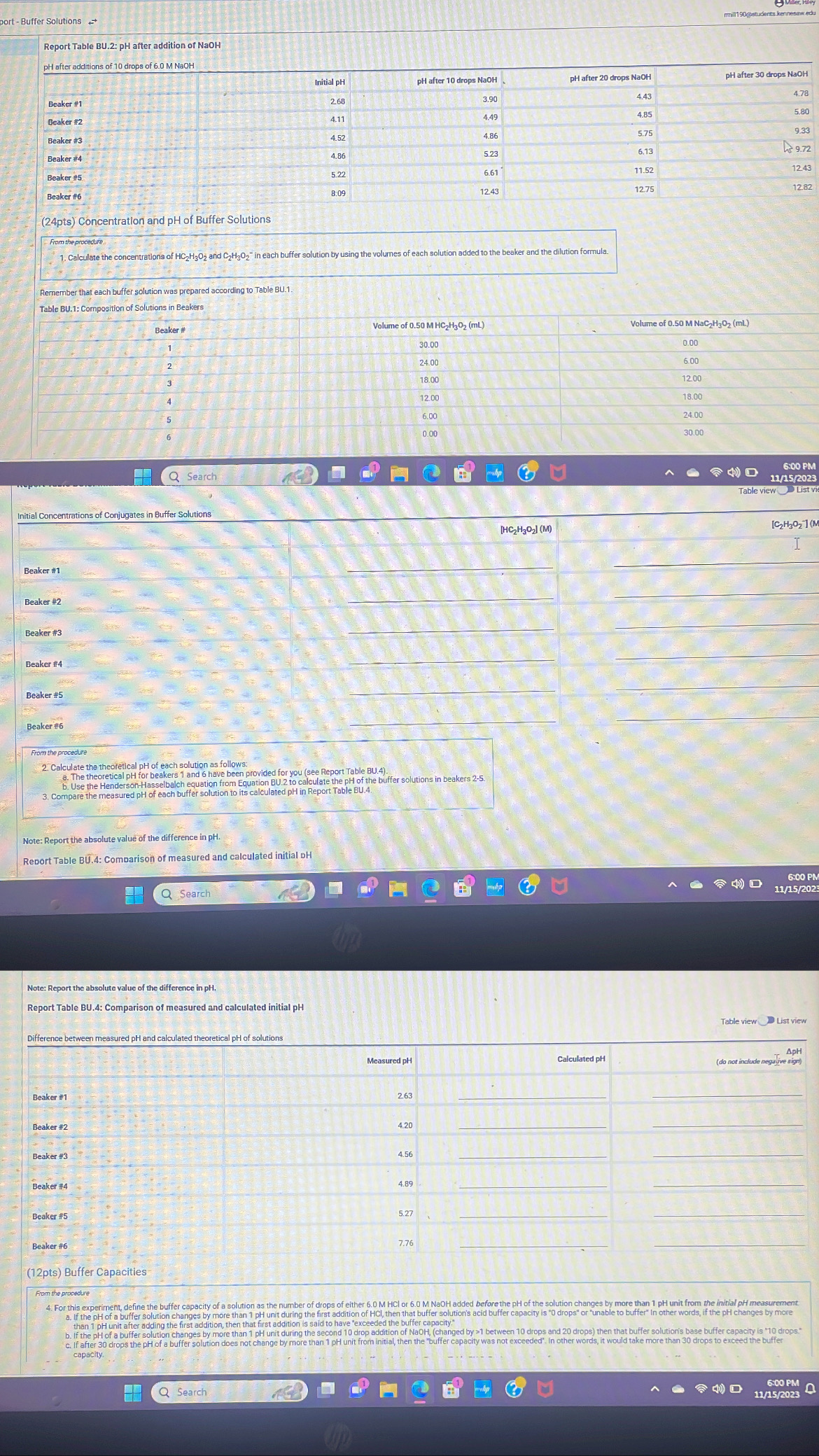Report Table BU.2: PH ﻿after addition of NaOHpH ofter | Chegg.com