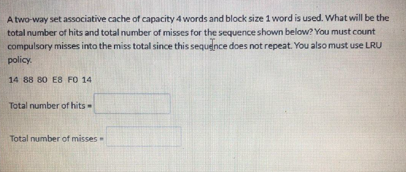 Solved A two-way set associative cache of capacity 4 words | Chegg.com