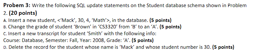 Solved Probem 2: A database snapshot of a Student | Chegg.com
