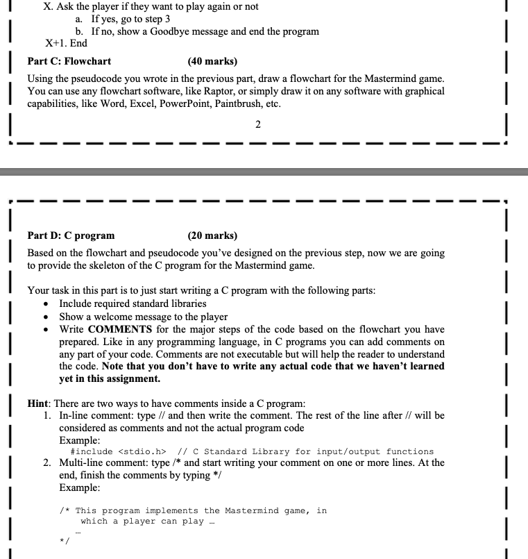 Solved Part Write Pseudocode Game Mastermind Part B Draw Flowchart Pseudocode Wrote Part C C