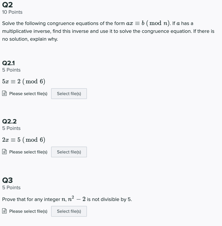 Solved Q2 10 Points Solve the following congruence equations | Chegg.com