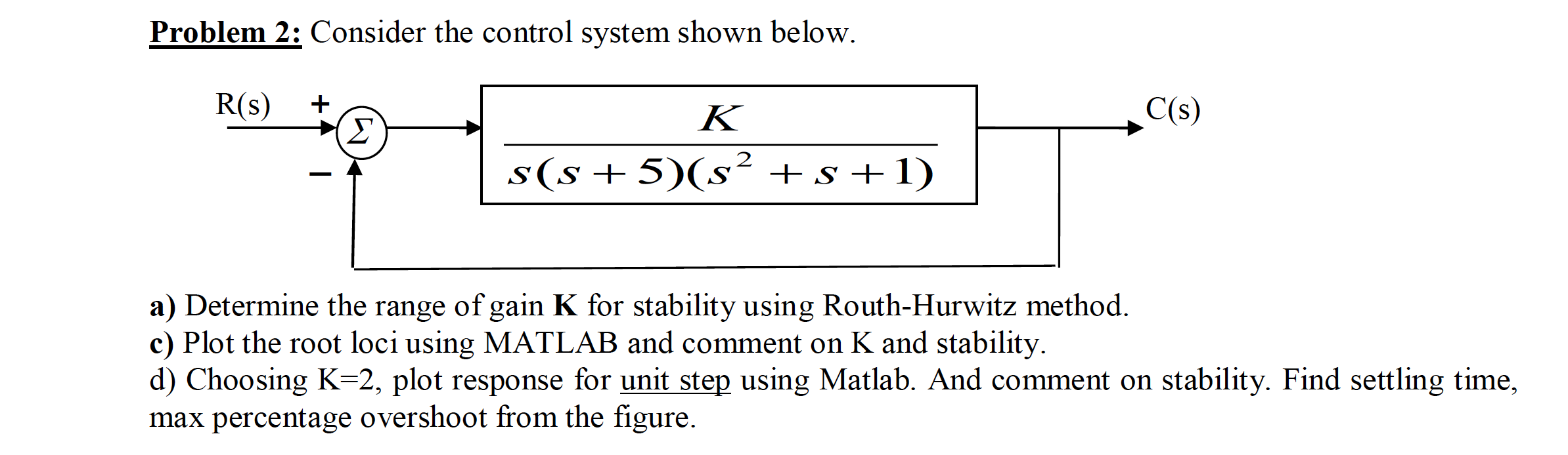 Solved Determine the range of gain K for stability using | Chegg.com