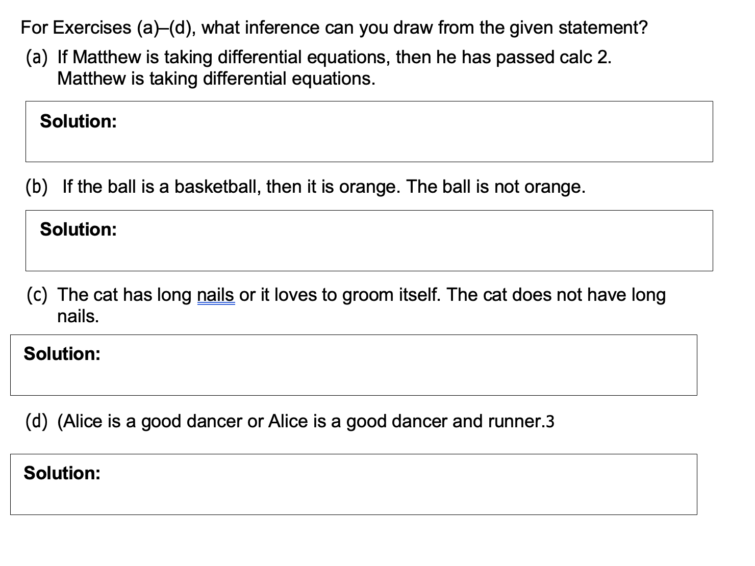 Solved For Exercises (a)-(d), what inference can you draw | Chegg.com