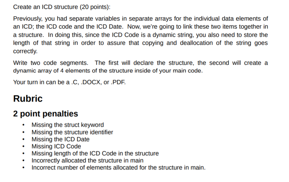 Solved Create an ICD structure (20 points): Previously, you | Chegg.com