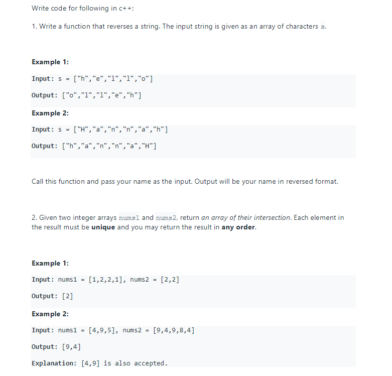 Solved Write code for following in C++: 1. Write a function | Chegg.com