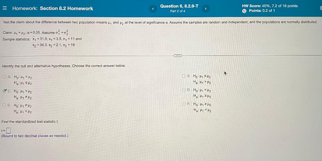 Solved Homework Section 8 2 Homework Question 6 8 2 9 T