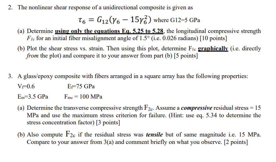 Solved 2 The Nonlinear Shear Response Of A Unidirectional