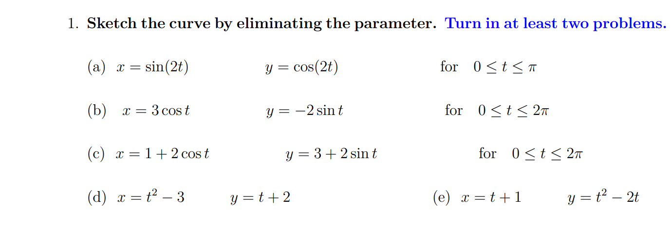 Solved 1. Sketch the curve by eliminating the parameter. | Chegg.com