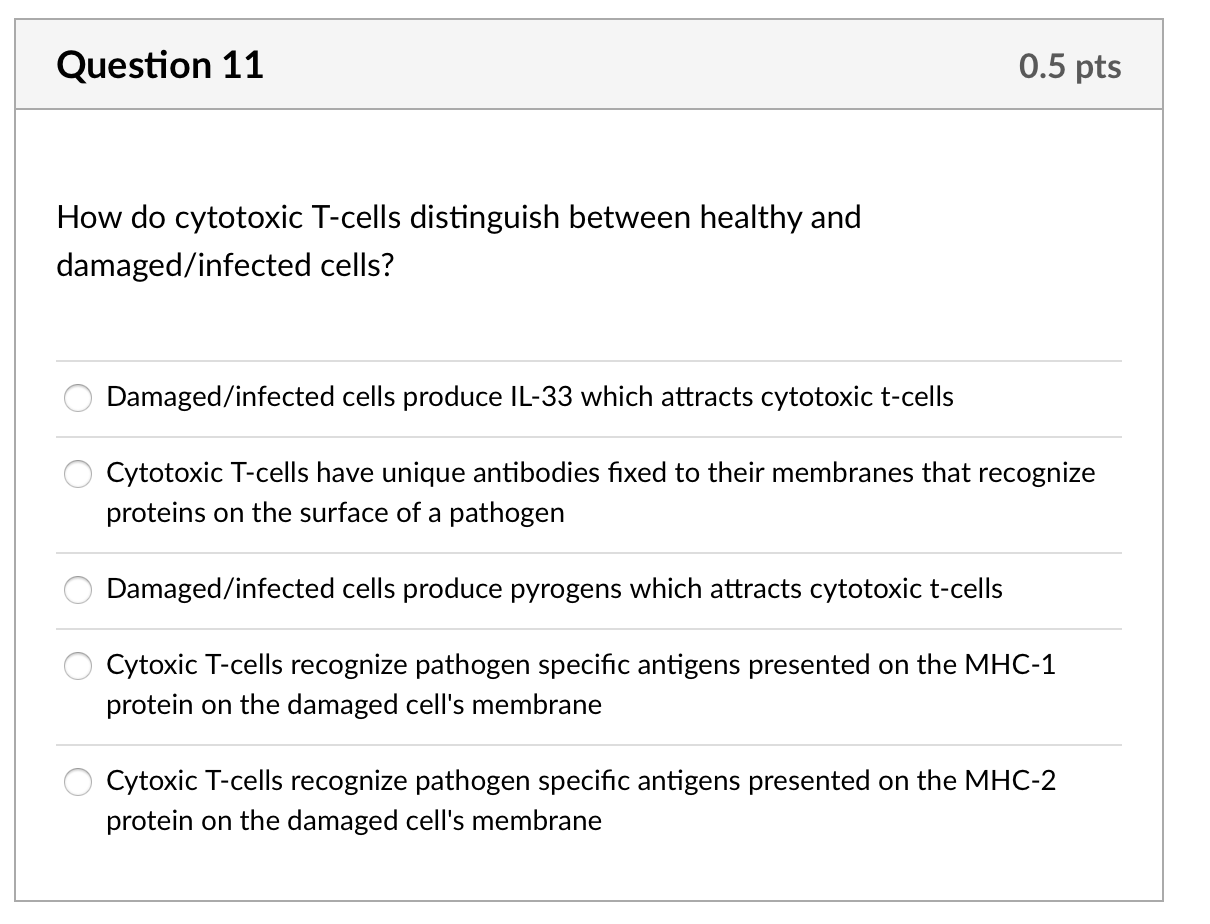 Solved Question 11 0.5 pts How do cytotoxic T-cells | Chegg.com