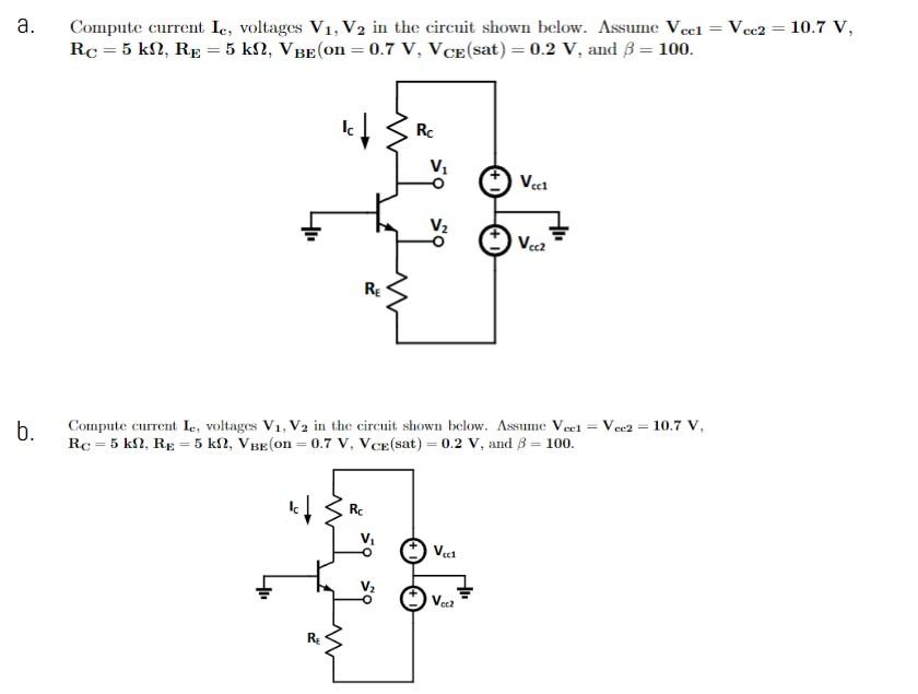 Solved Compute current Ic, voltages V1,V2 in the circuit | Chegg.com