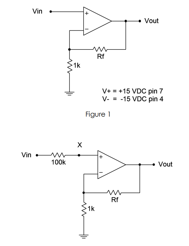 Solved Vin Vout Rf 1k V+ = +15 VDC pin 7 V- = -15 VDC pin 4 | Chegg.com