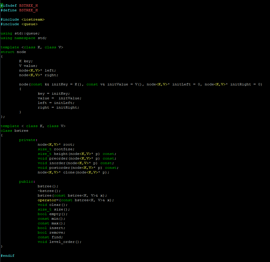 Please help me correct the bstree.h and want to know | Chegg.com