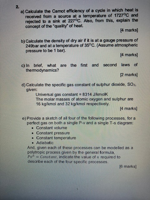 Solved 2. a) Calculate the Camot efficiency of a cycle in | Chegg.com