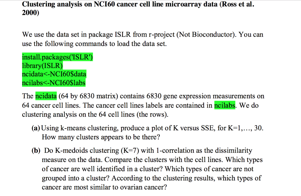 Clustering analysis on NCI60 cancer cell line | Chegg.com